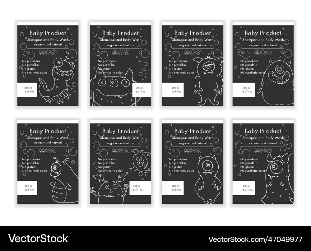 Baby shampoo package label designs with cute Vector Image