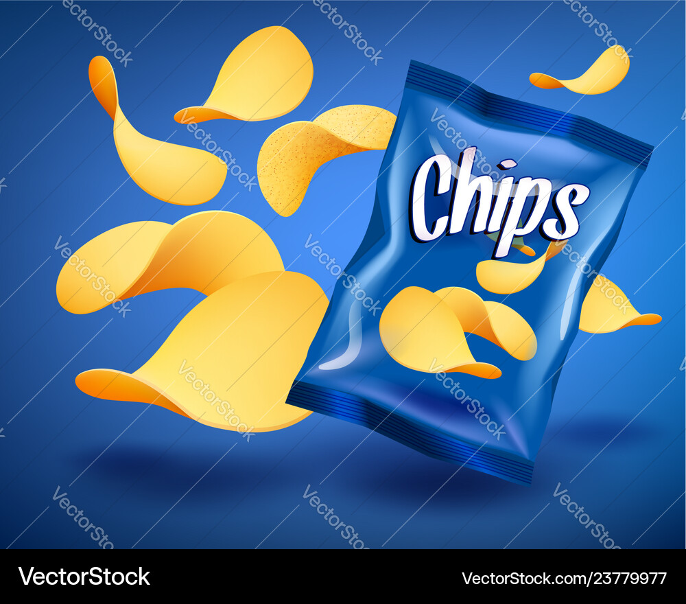 Blue Chip Snack Packaging Mockup Royalty Free Vector Image