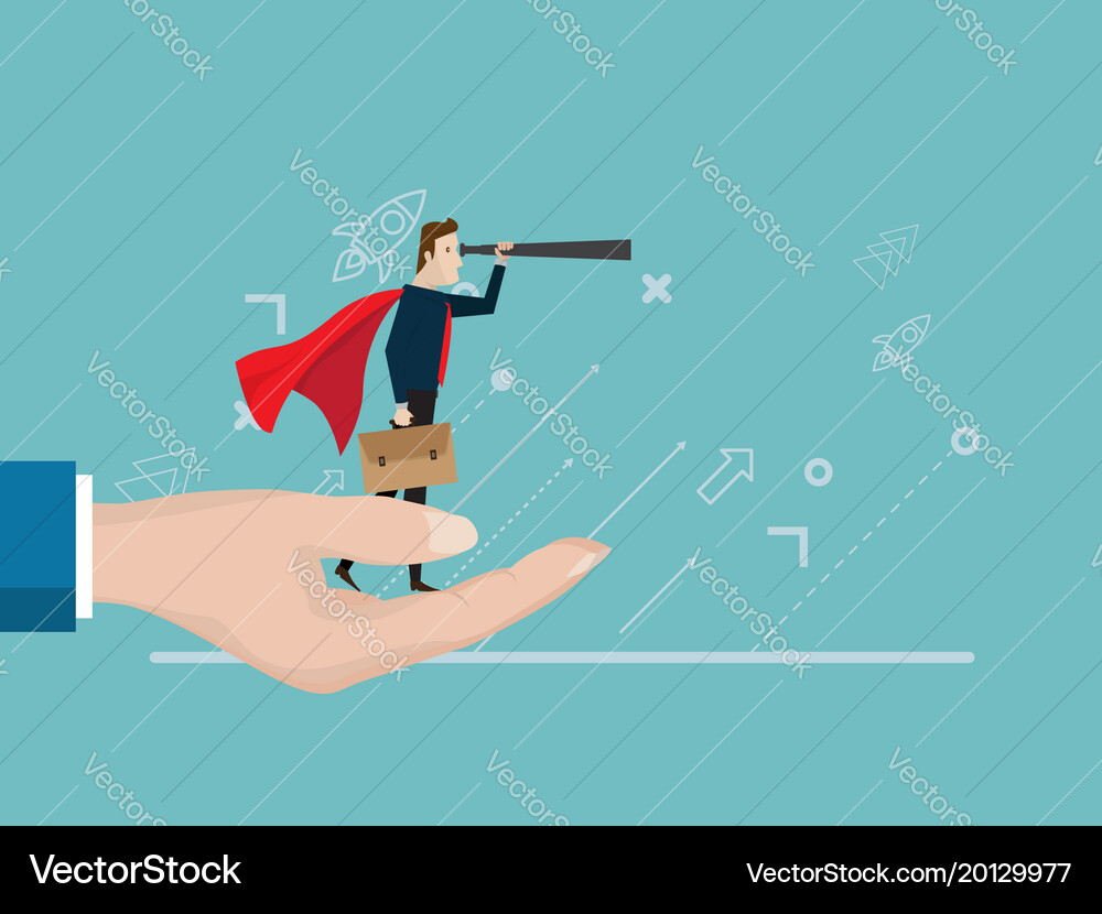 Businessman standing on helping hand and use Vector Image