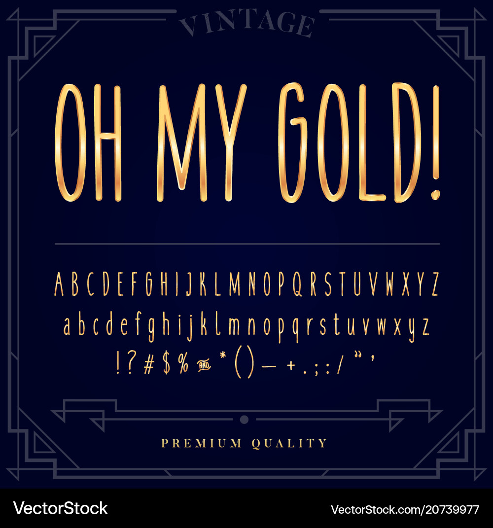 Gold metallic font set letters numbers Royalty Free Vector