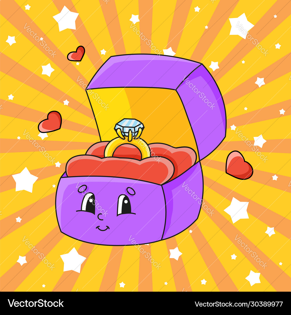 Open box with a gold ring cute cartoon character Vector Image