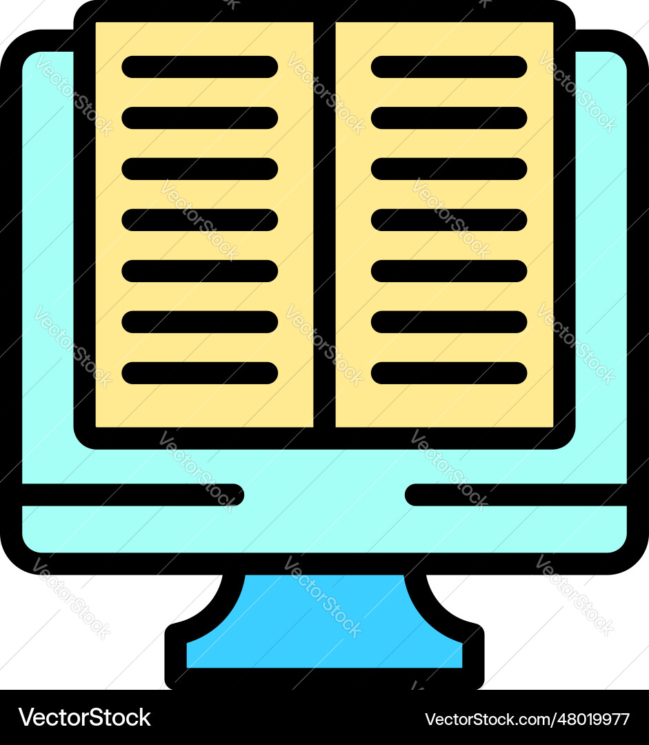 Pc monitor book icon flat Royalty Free Vector Image