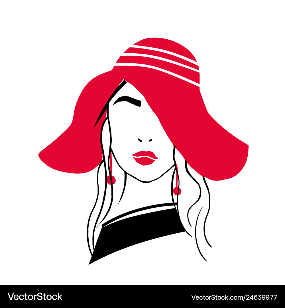 Simple outline portrait beautiful stylish young Vector Image