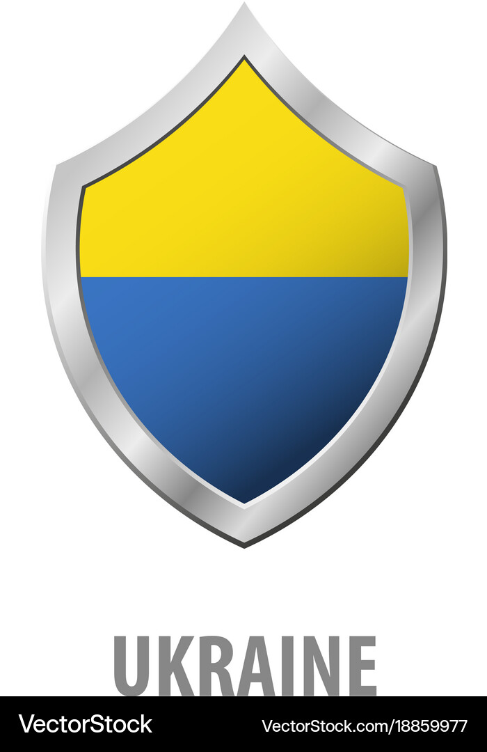 Ukraine flag on metal shiny shield Royalty Free Vector Image