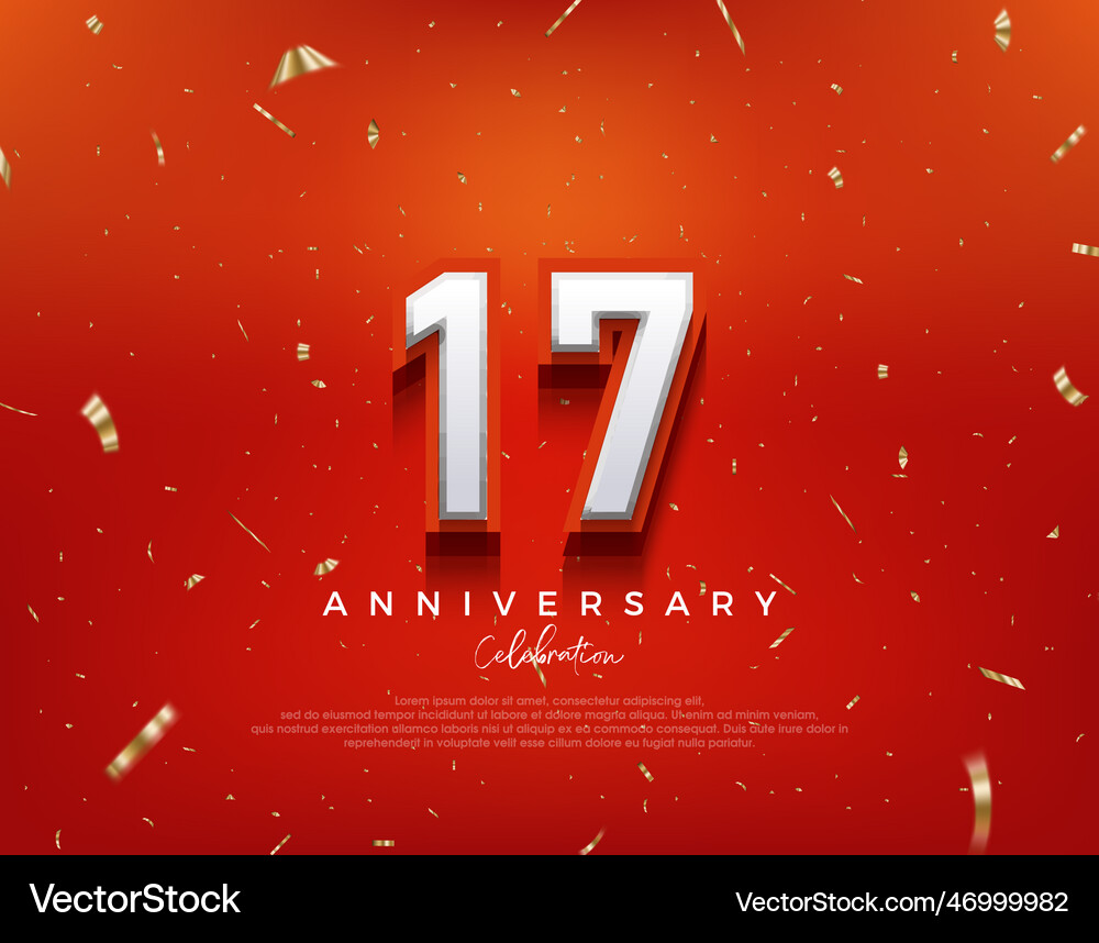 17th anniversary with white 3d numbers on fancy Vector Image