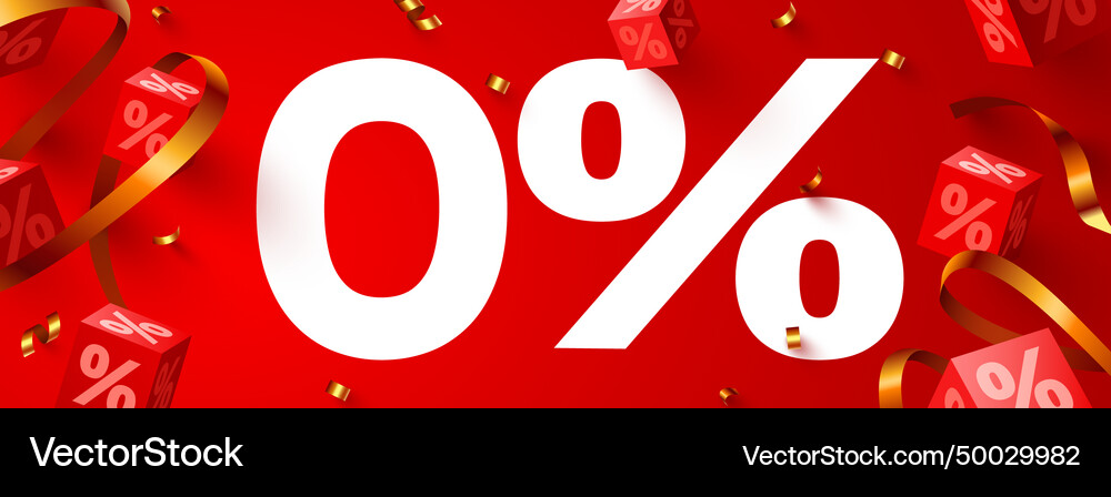 3d zero number with golden confetti percent Vector Image