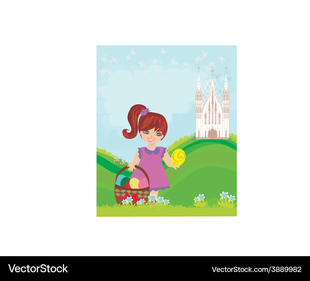 Abstract easter card with little girl Royalty Free Vector