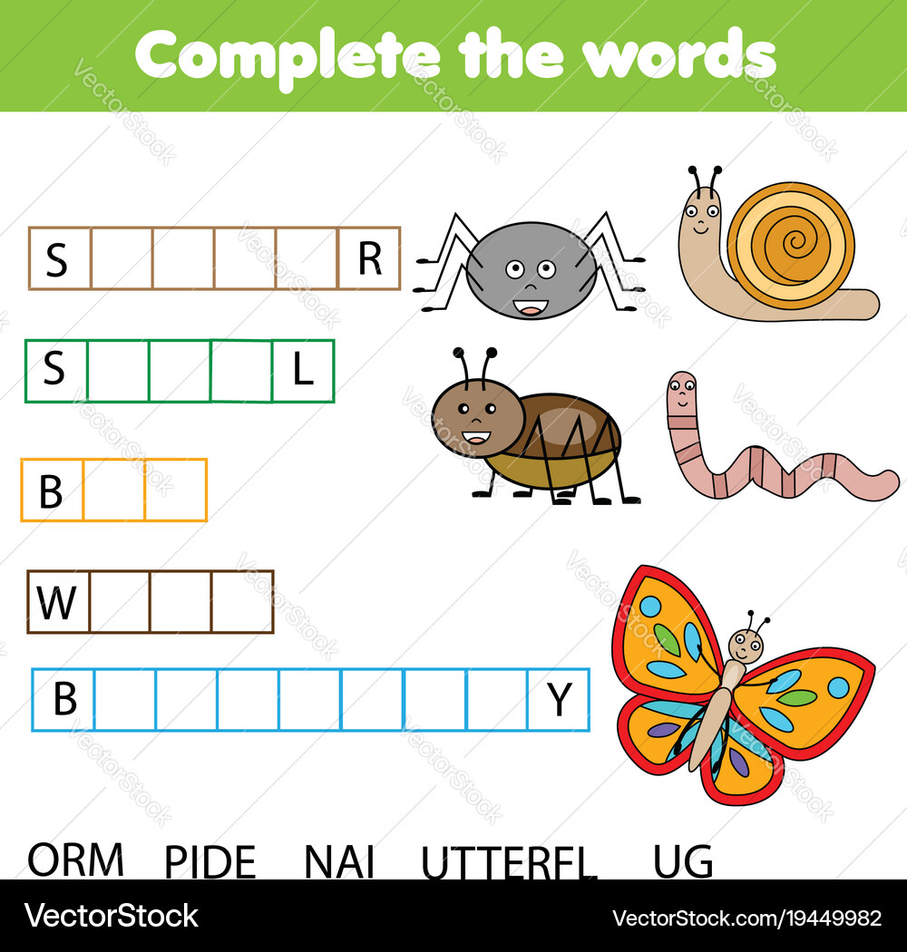 Educational children game complete the words kids Vector Image
