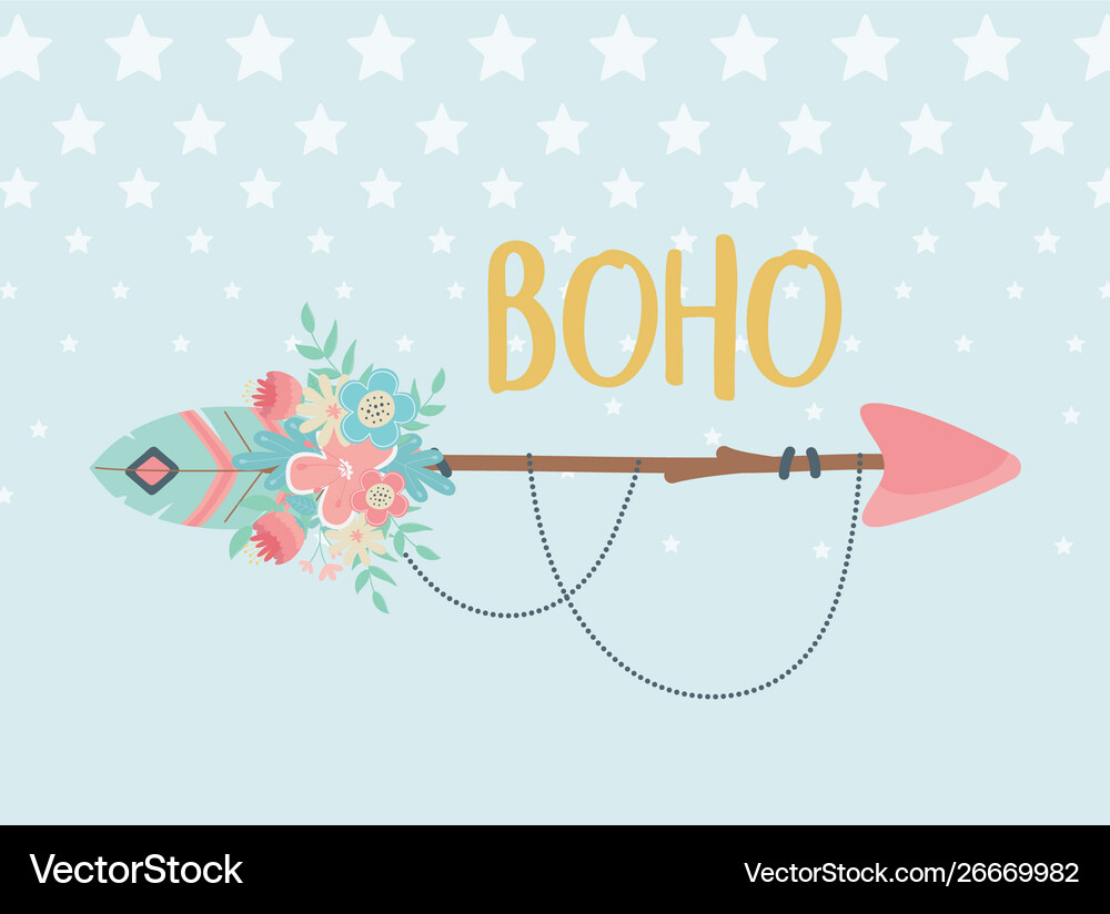 Flowers and feathers with arrows decoration boho Vector Image