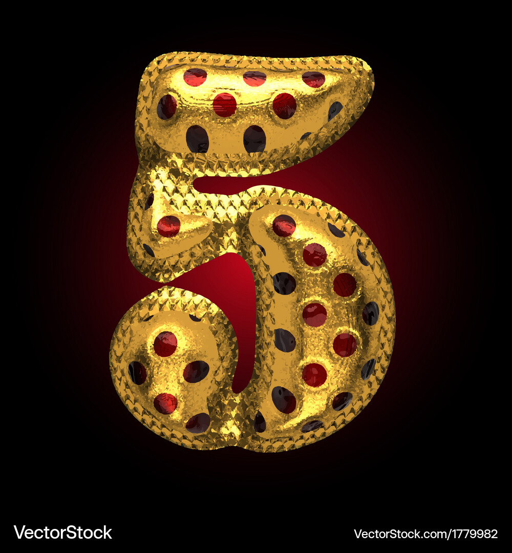 Golden and red letter 5 Royalty Free Vector Image