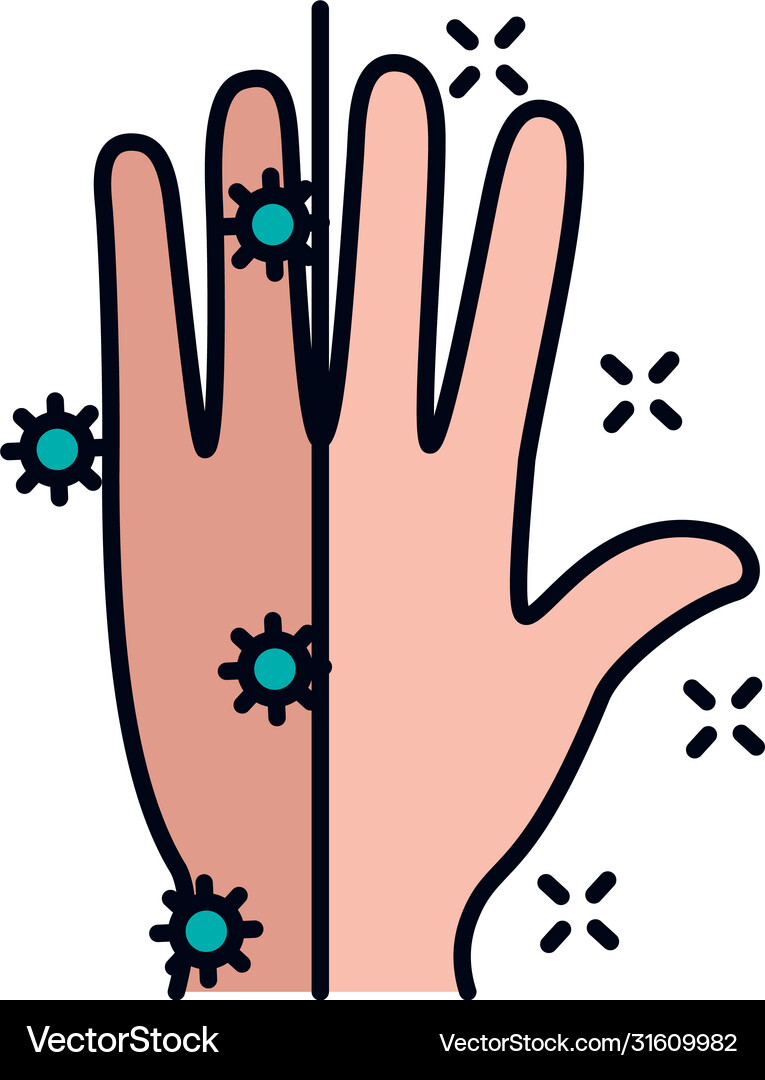 Half infected hand and clean line fill Royalty Free Vector