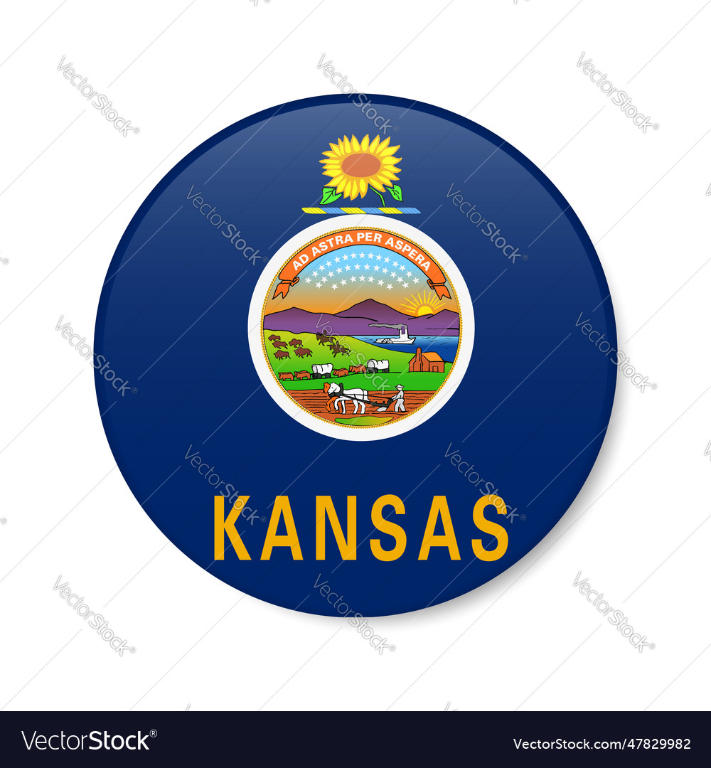 Kansas flag circle button icon us state round Vector Image