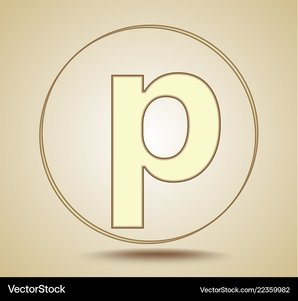 Letter p lowercase round golden icon on light Vector Image