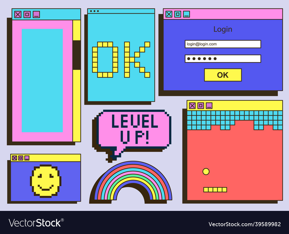 Set of vintage retrowave ui and ux graphic Vector Image