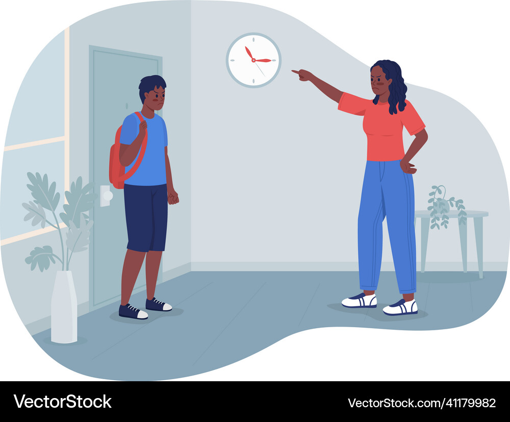 Setting curfew for teenager 2d isolated Royalty Free Vector