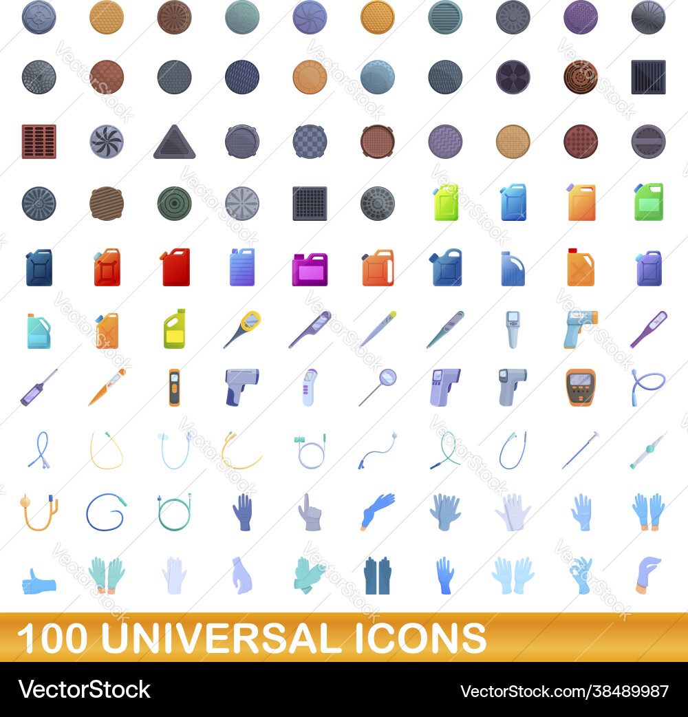 100 universal icons set cartoon style Royalty Free Vector