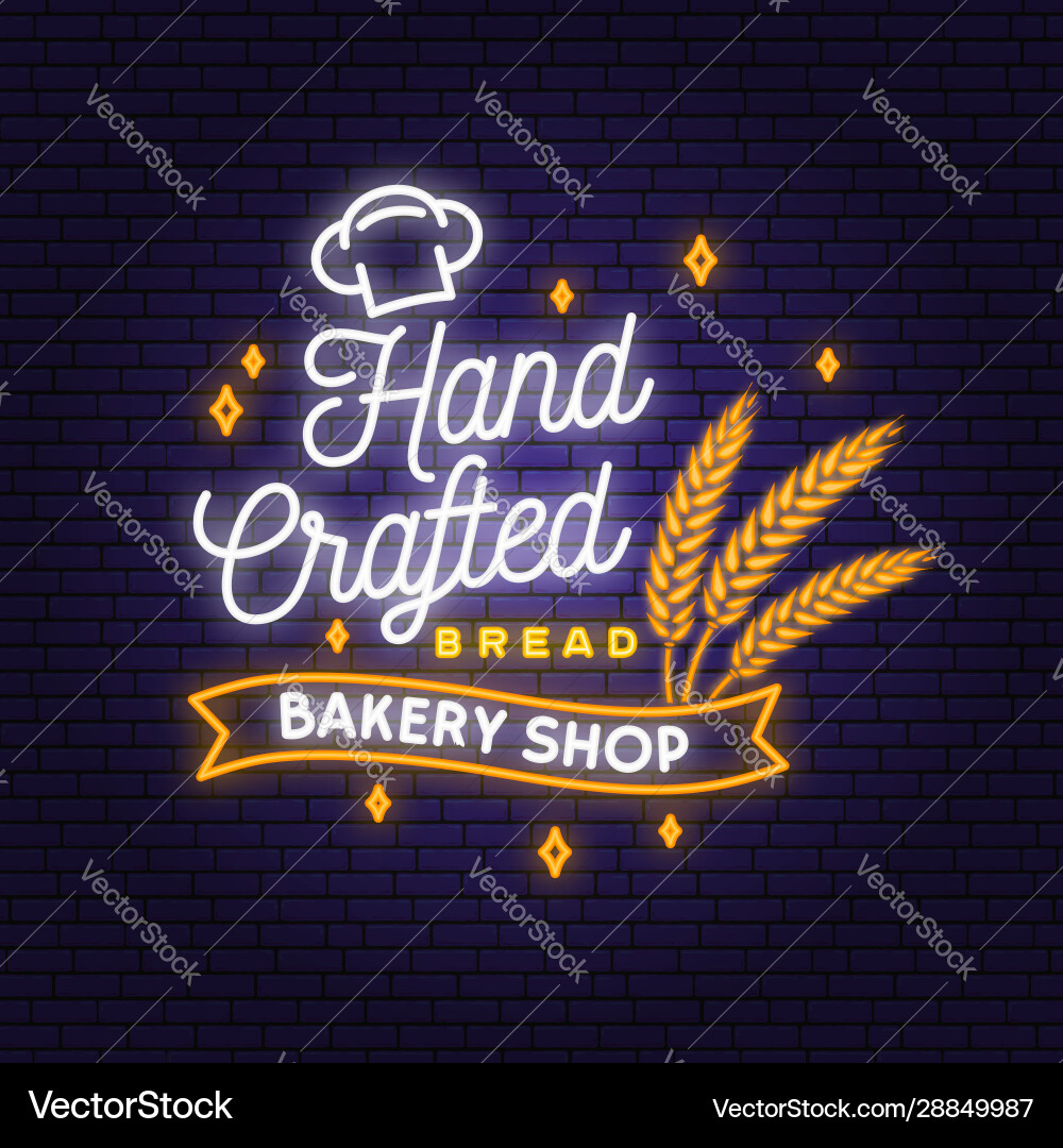 Bakery shop neon bright signboard light banner Vector Image