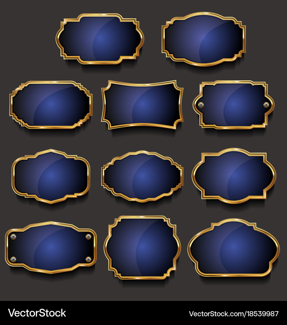 Blank gold and blue frame and label collection Vector Image