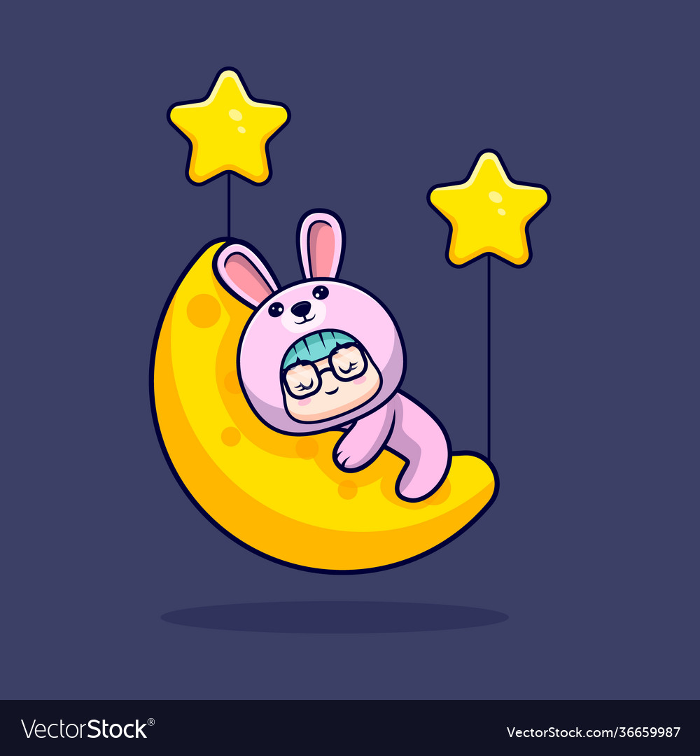 Cute girl wearing bunny costume sleeping Vector Image