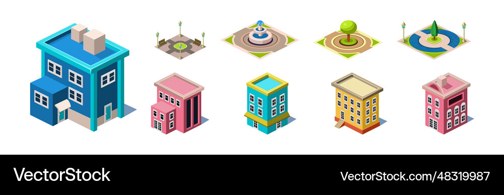 Isometric city building and apartment structure Vector Image
