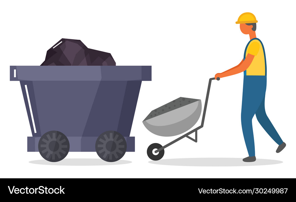 Man working on mining industry miner with cart Vector Image