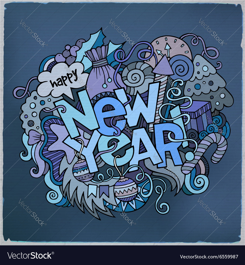 New year hand lettering and doodles elements Vector Image
