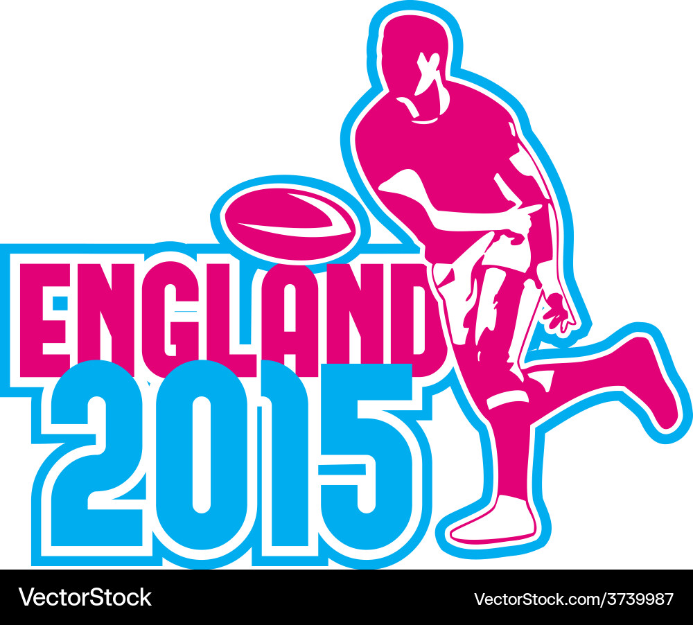 Rugby player passing ball england 2015 retro Vector Image