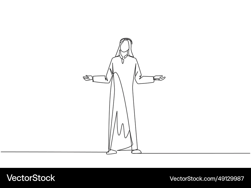 Single one line drawing arab businessman standing Vector Image