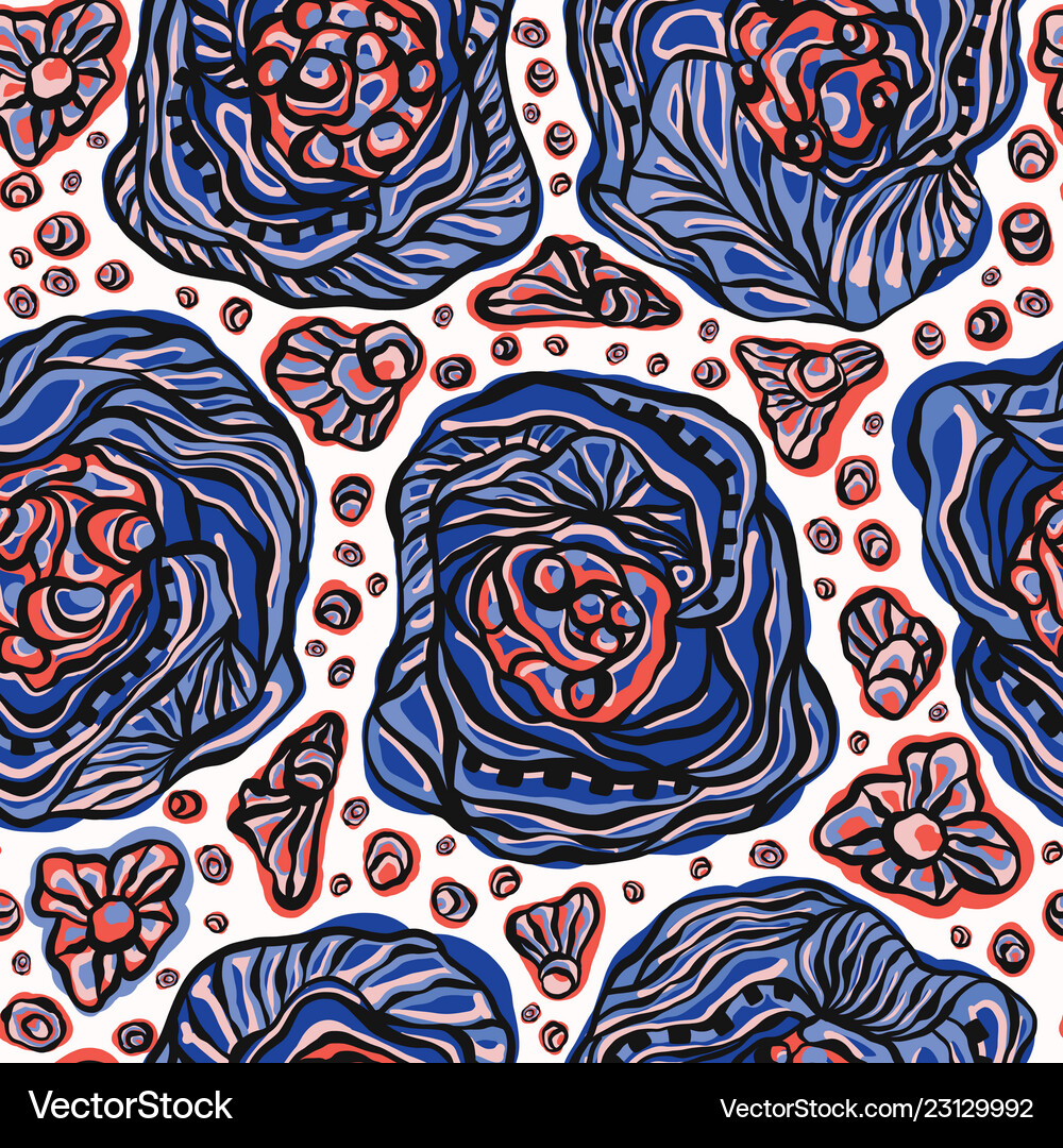Bold graphic line art flowers seamless Royalty Free Vector