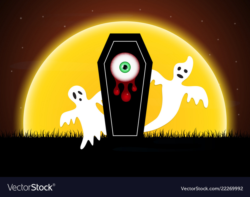 Halloween coffin ghost moon Royalty Free Vector Image