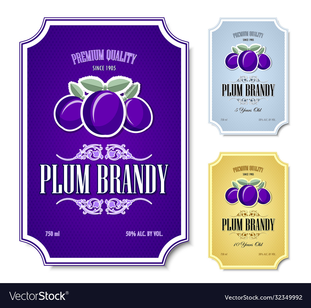 Set plum brandy distillate labels on white Vector Image Set plum brandy distillate labels on white Vector Image