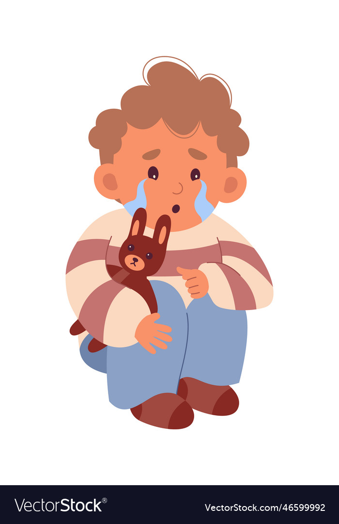 Sitting crying boy Royalty Free Vector Image - VectorStock