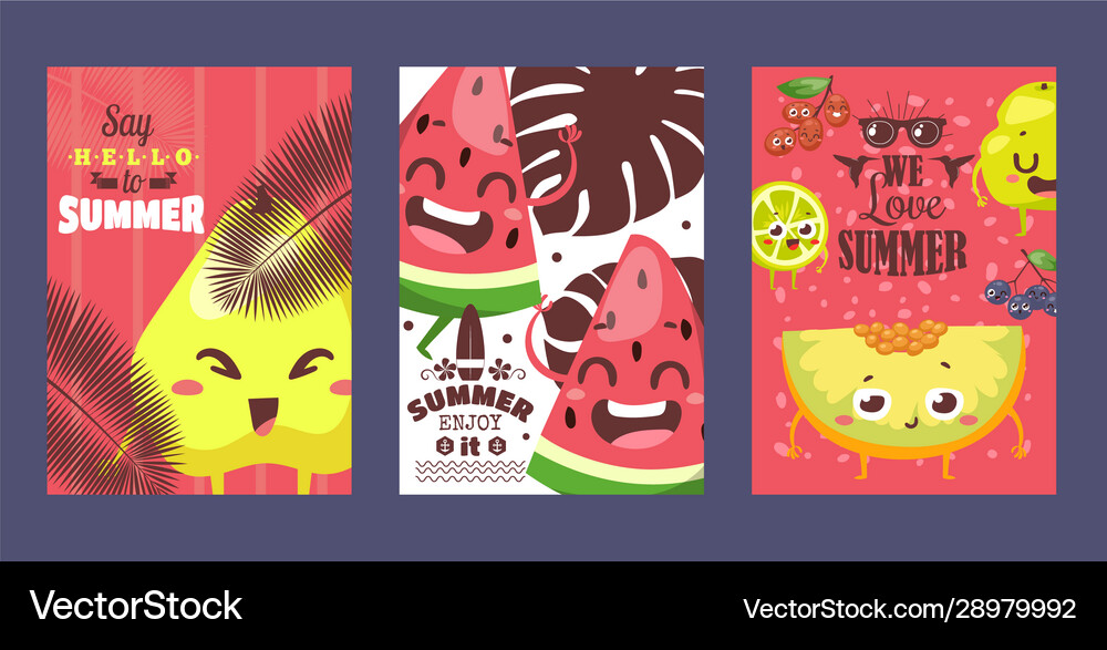 Summer fruits on typographic banners Royalty Free Vector