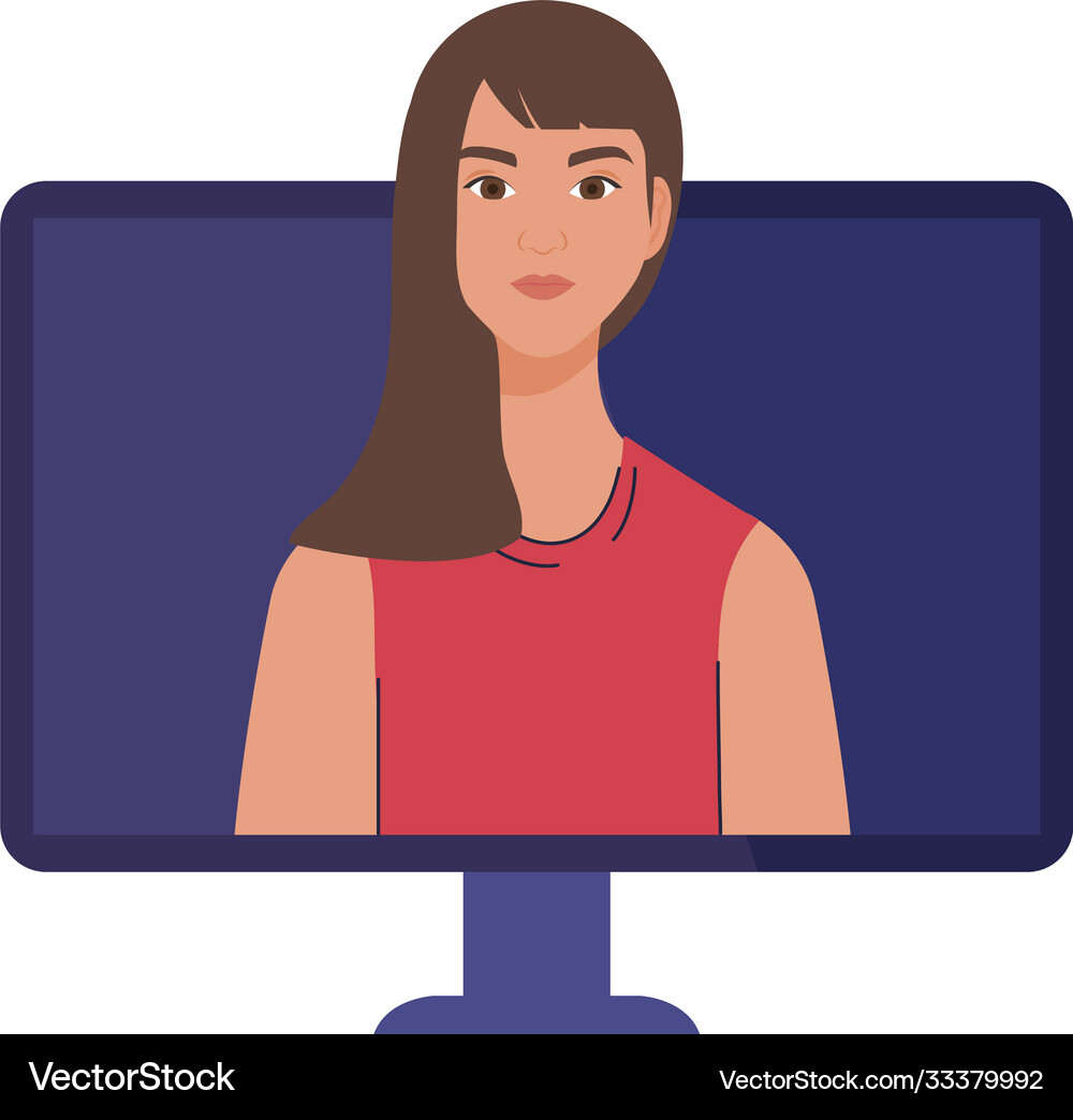 Woman cartoon in computer design Royalty Free Vector Image