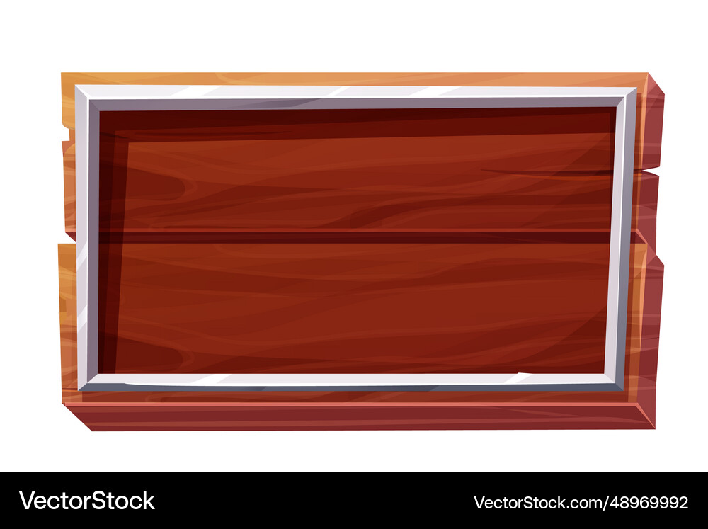 Wood panel with metal border frame in cartoon Vector Image