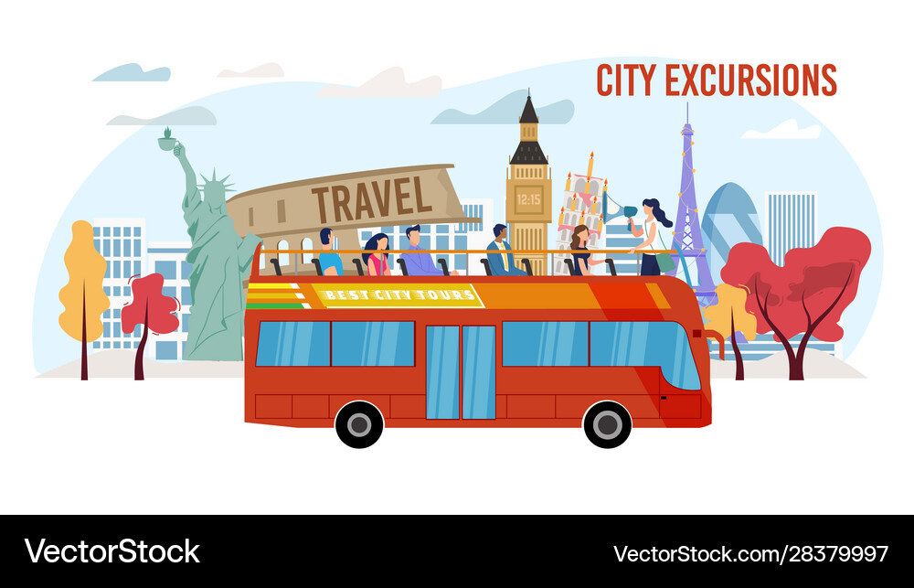 City excursion for tourists flat banner Royalty Free Vector