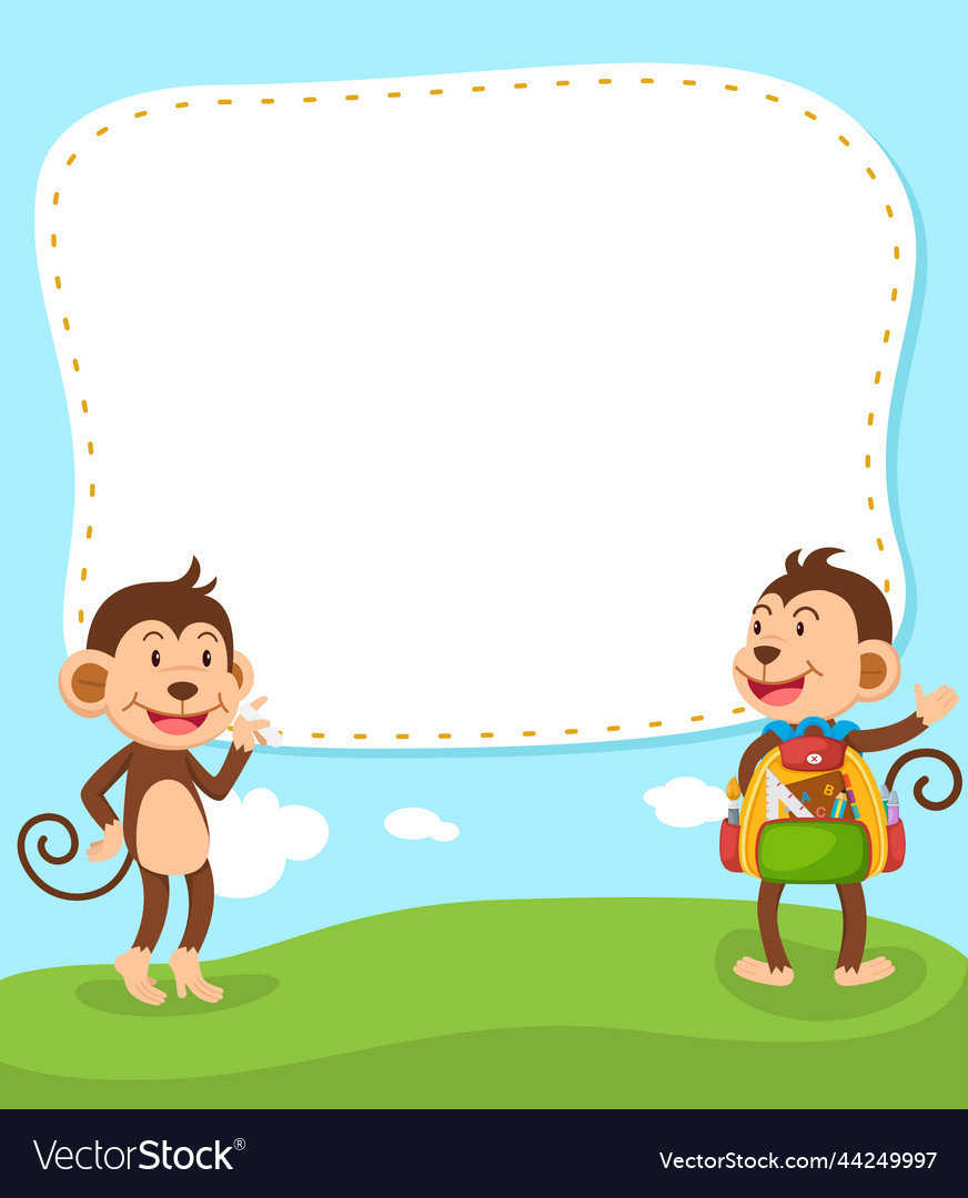 Empty banner template with two monkey Royalty Free Vector