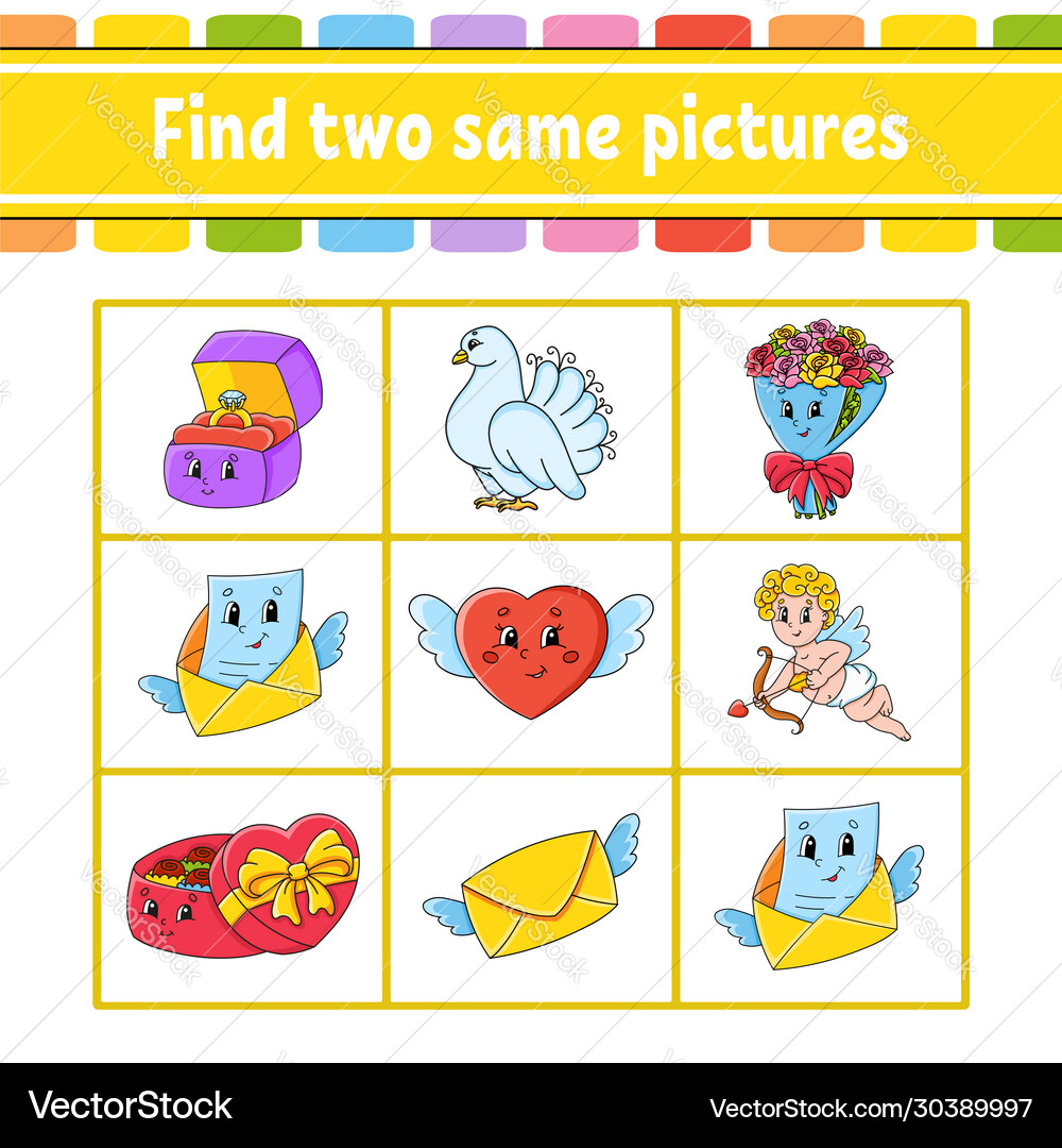 Find two same pictures task for kids education Vector Image