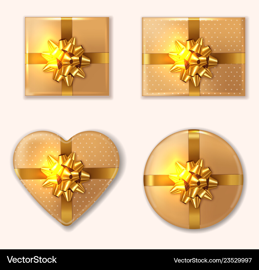 Golden gift box set realistic product Royalty Free Vector