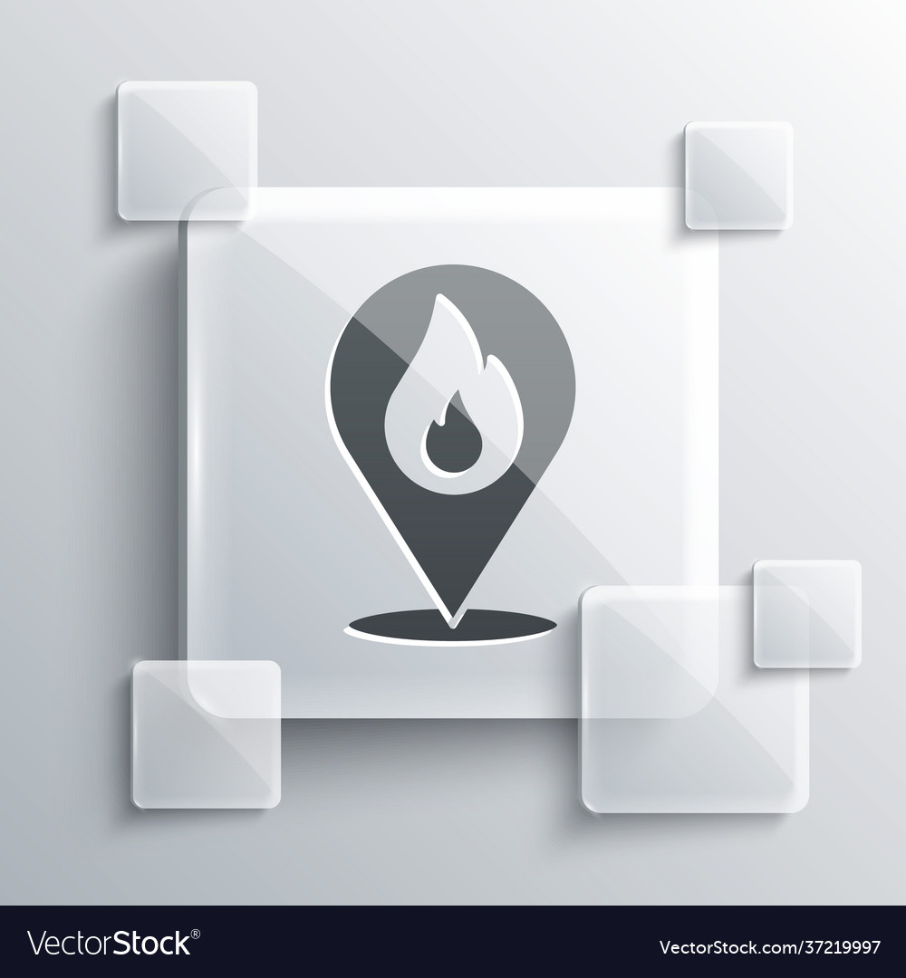 Grey map pointer with fire flame icon isolated Vector Image