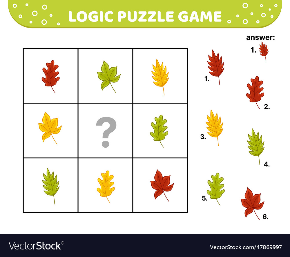 Logic puzzle game autumn leaves for kids Vector Image