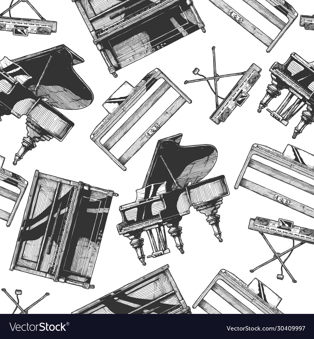 Pattern with different pianos Royalty Free Vector Image