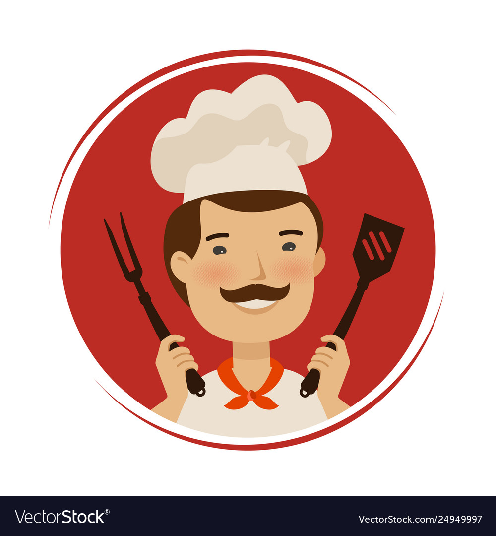 Restaurant logo or label happy chef holding Vector Image