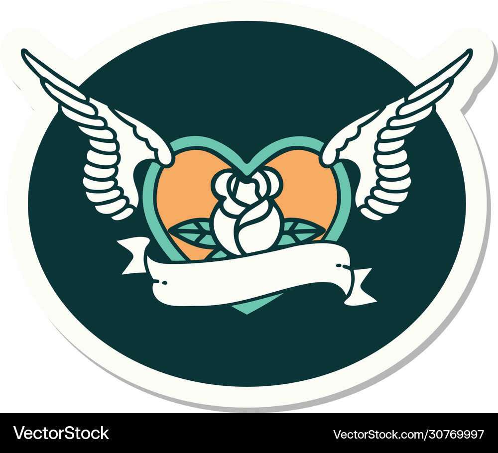 Tattoo style sticker a flying heart Royalty Free Vector