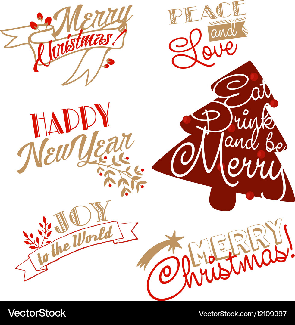 Xmas and ny stickers logotypes set Royalty Free Vector Image
