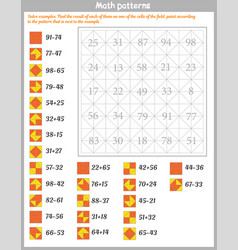 Mathematical patterns worksheet solve examples Vector Image