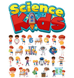 Science kids logo and set children Royalty Free Vector Image