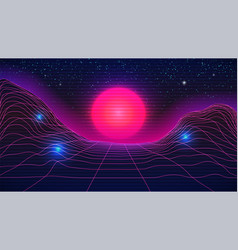 Synthwave sunset background 80s sun backdrop Vector Image