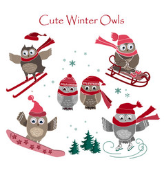 Christmas gift tags with owls set Royalty Free Vector Image