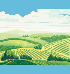 Rural landscape with wheat field and house on the Vector Image